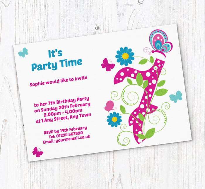 Butterfly 7th Birthday Party Invitations Personalise Online Plus Free Butterfly 7th Birthday Party Invitations Personalise Online Plus Free